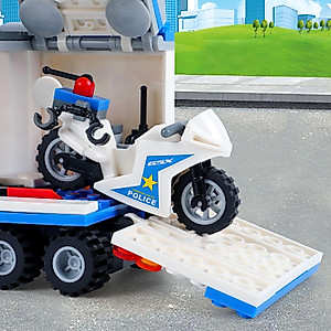 City Police Mobile Command Center Truck Building Blocks Kit Toys, Police Vehicles Series Prison Break Jail Set with Action Cop Motorbike, ATV, Arms Play Set for Boys and Kids Age 5+ (483 Pieces)