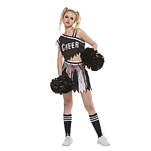 EraSpooky Zombie Cheerleader Costume Women Halloween Bloody Dress