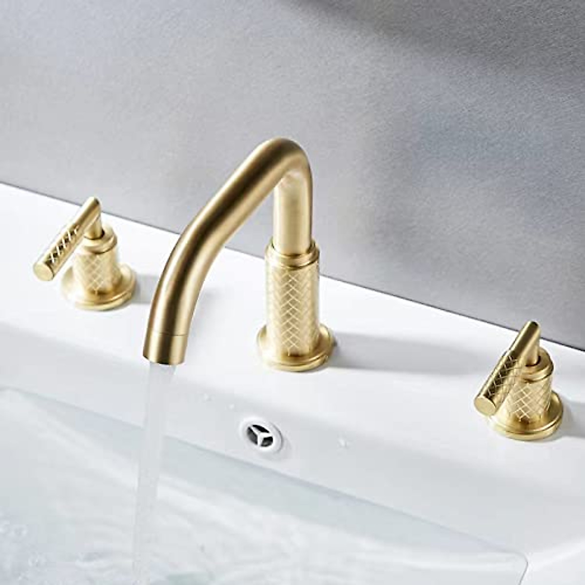 3 Hole Bathroom Basin Faucet Brass Bathroom Faucets Basin Faucets-Brushed Gold