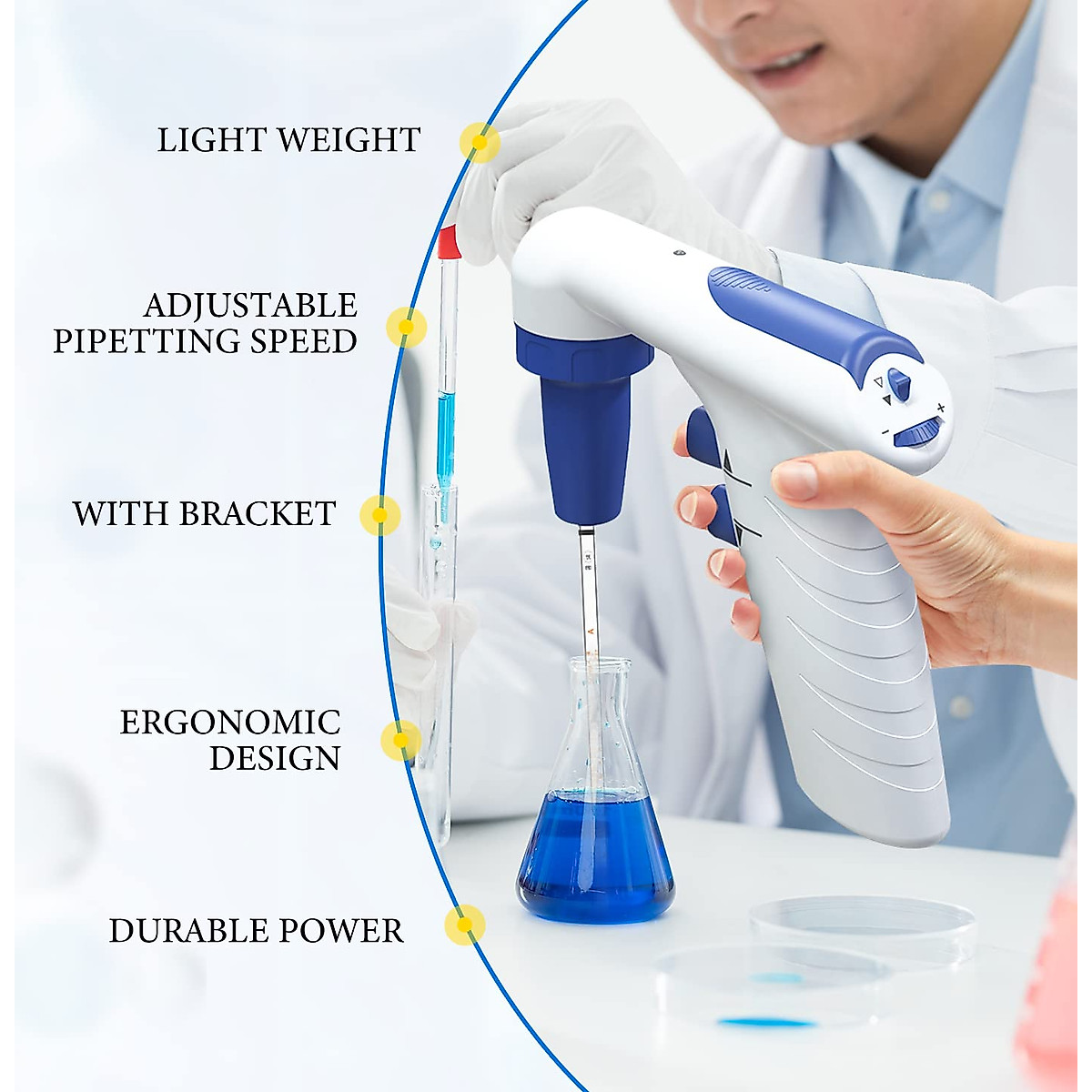 CGOLDENWALL Electric Pipettor Large Volume Automatic Motorized Pipette Filler Portable Pipette Controller for Biology Chemical Lab Speed Adjustable High Accuracy 0.1-200ML