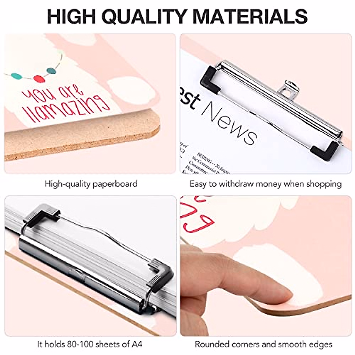 Fashion Clipboard, Wooden Print Designfull Color Printing Clipboard for Nurses, Lawyers and Students Use, A4 Standard Size 8.5" x 12.5" Paperboard Clipboard Low Profile Clip (Alpaca)