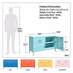 Novogratz Cache 2 Door Metal Locker Accent Storage Cabinet, Orange
