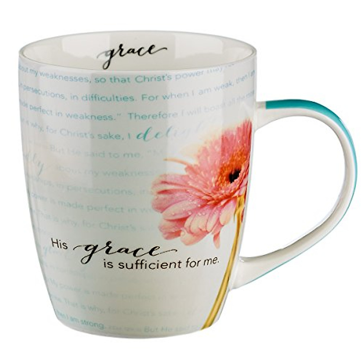 Christian Art Gifts Ceramic Bible Verse Coffee & Tea Mug for Women: Sufficient Grace - 2 Corinthians 12:9-10 Inspirational Bible Verse Cup Floral Chrysanthemum Scripture Mug w/Pink Flowers, 12 oz.