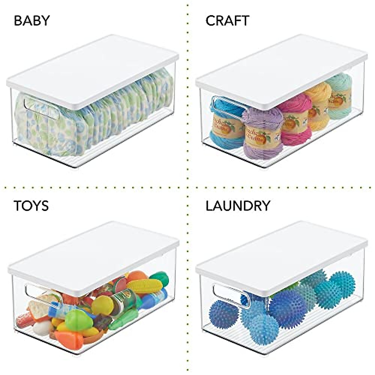 mDesign Plastic Pantry Storage Box Container with Lid and Built-In Handles - Organization for Flour, Cereal, Pasta, Rice, or Food in Kitchen Cupboard, Ligne Collection, Clear/White