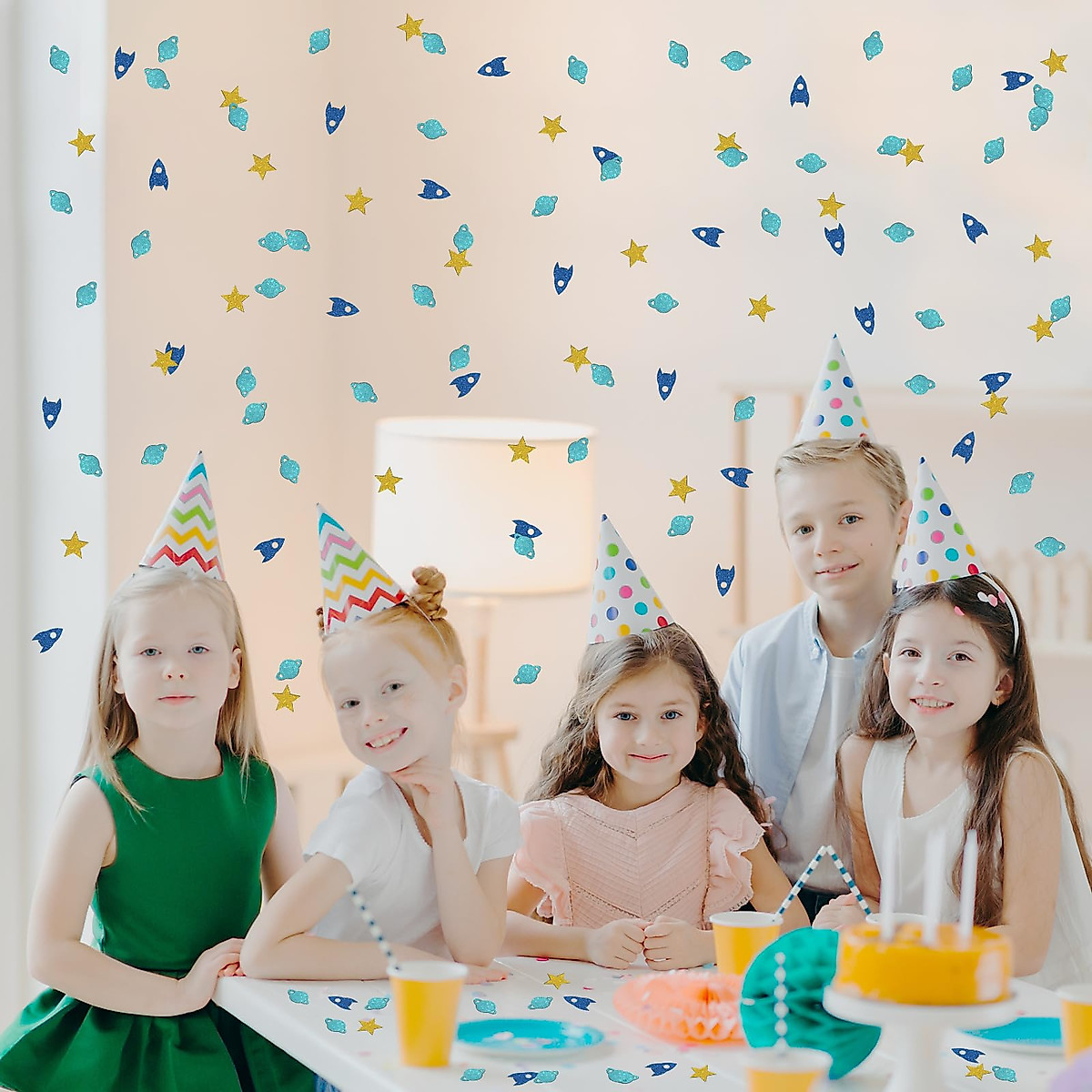 Space Theme Birthday Confetti Glitter, Rocket Star Space Table Confetti, Baby Shower Paper Scatter, Children 1st 2nd 3rd Birthday Party Table Decorations Confetti, 120pcs