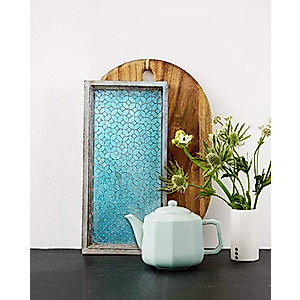 nu steel Luxury Aqua Marine Mirror Mosaic & Wood Tray for Bathrooms, Countertops, Jewelry, Perfume, Storage