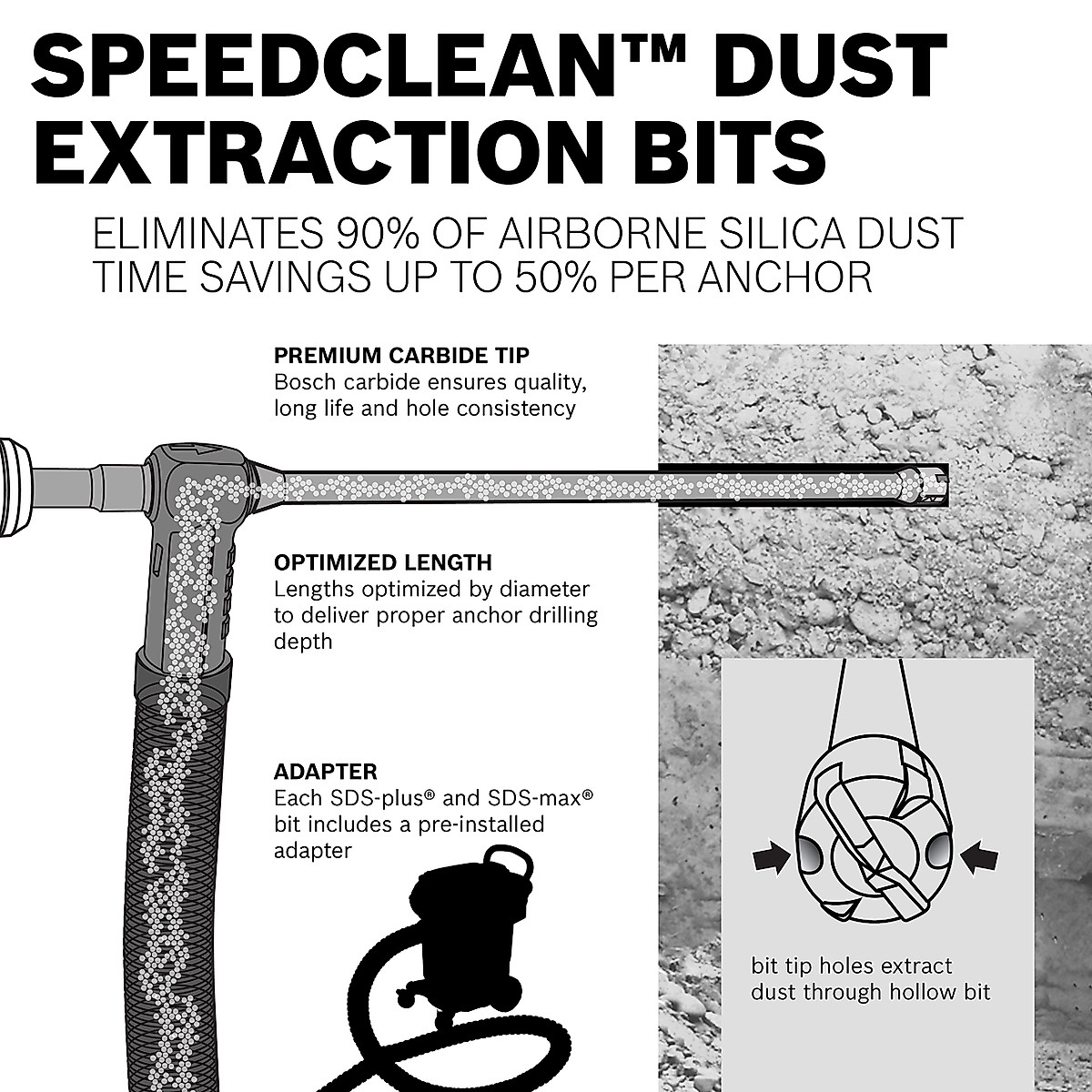 Bosch DXS5040 7/8 in. x 8 in. x 17 in. SDS-max® Speed Clean™ Dust Extraction Bit