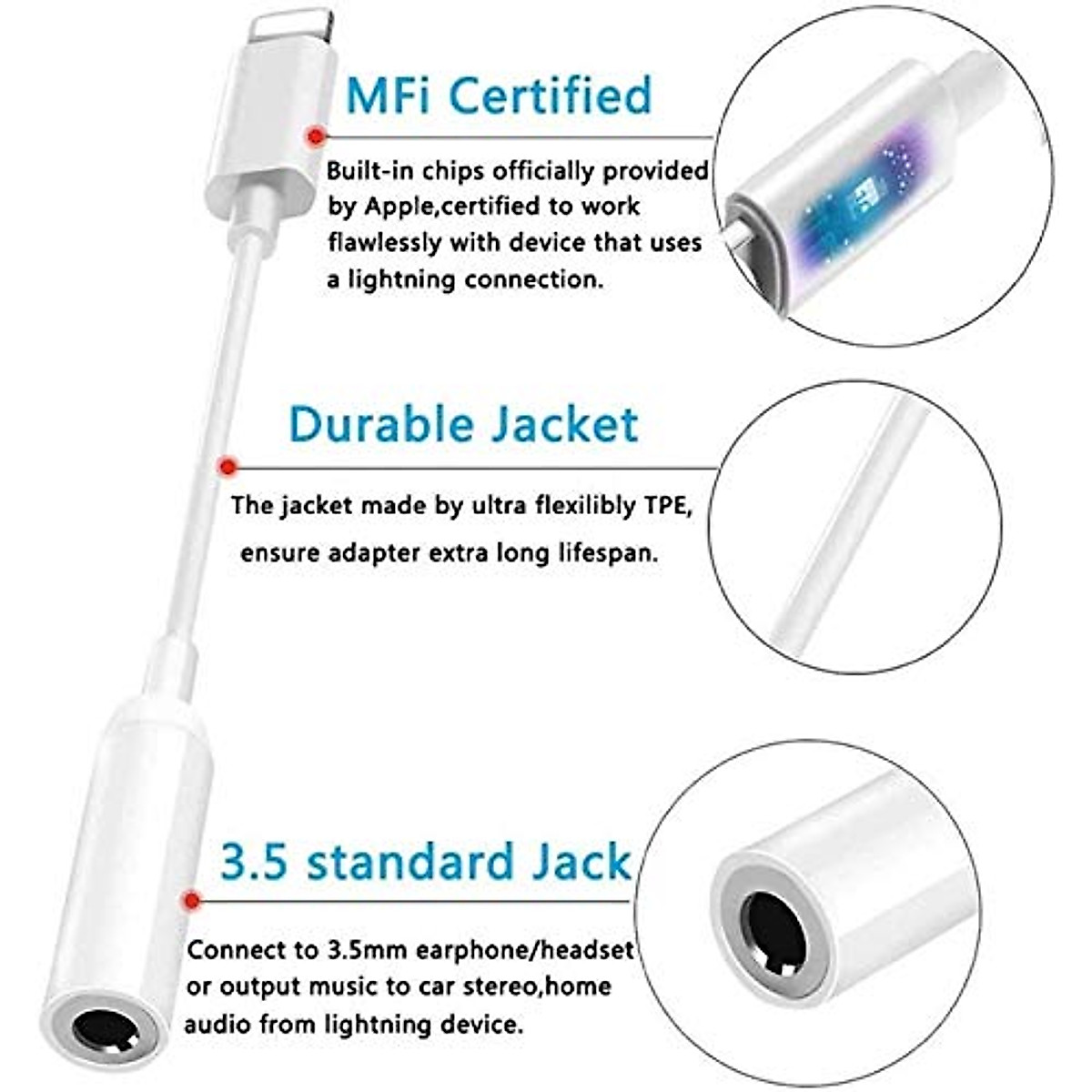 [Apple MFi Certified] for iPhone 3.5mm Headphone Adapter, 2-Pack Lightning to 3.5mm AUX Audio Stereo Headphone Connector Compatible for iPhone 11/XS/XR/X 10 8 7, iPad, Support Music Control + Calling