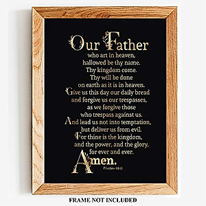 Red Horse Designs Lord’s Prayer Wall Art, Christian Posters, Scripture Wall Art, Biblical Art - Black Background - Unframed 11 x 14"