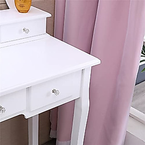 Outvita Makeup Vanity Set with 10 LED Bulbs, 5 Drawers Dressing Table with Rotating Lighted Mirror and Cushioned Stool,Bedroom Vanities Set White