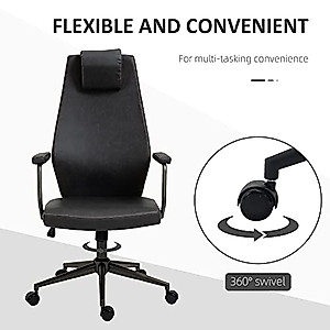 Vinsetto High-Back Executive Office Chair, Ergonomic Leather Computer Desk Chair with Adjustable Height, Removable Headrest and 360 Swivel Wheels, Deep Grey