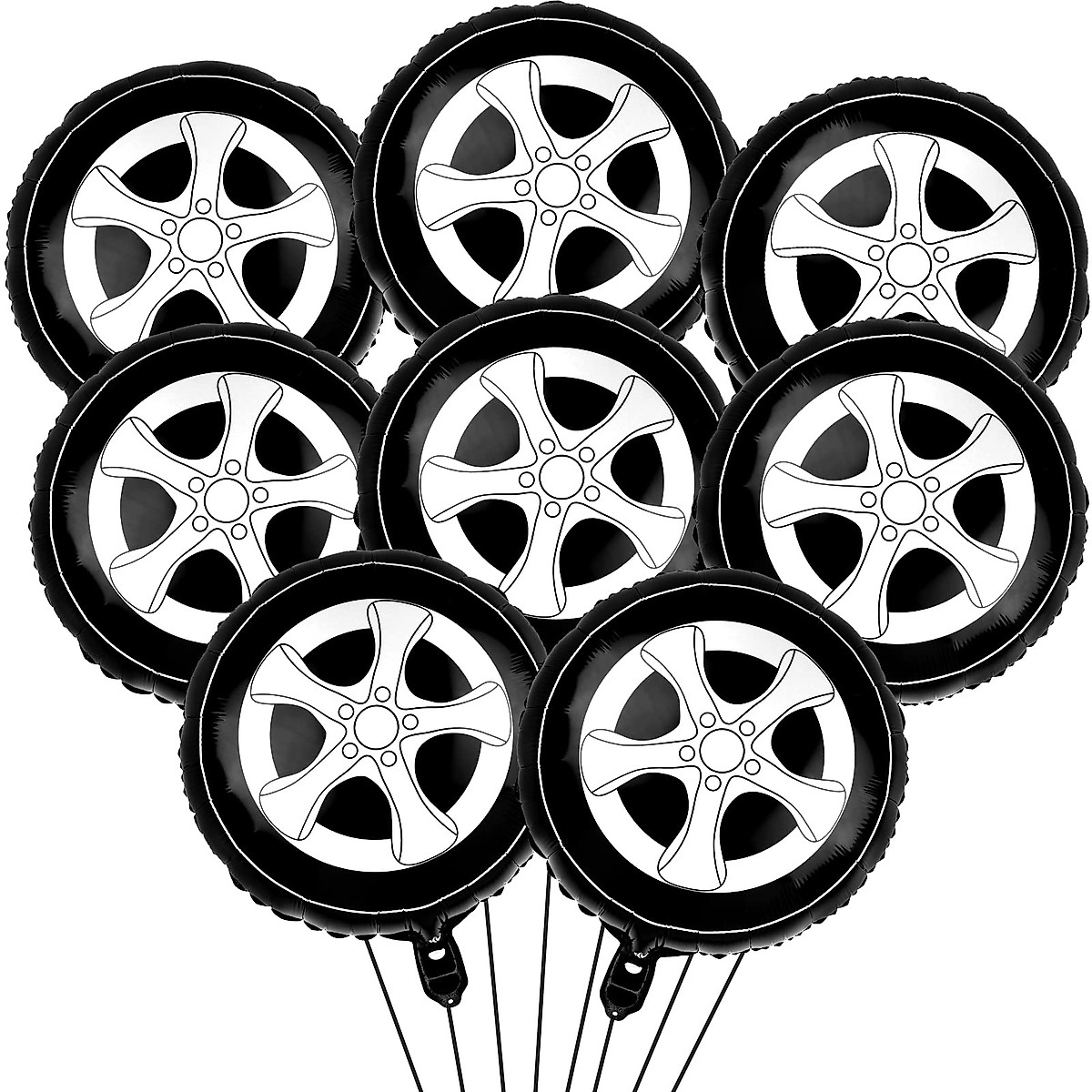 Waenerec 8pcs Tire Balloons 18 Inch Race Car Balloons Garland Kit Large Black Foil Wheels Balloons Classic Car Party Decorations for Boys Kids Truck, Race Car Theme Birthday Party Supplies
