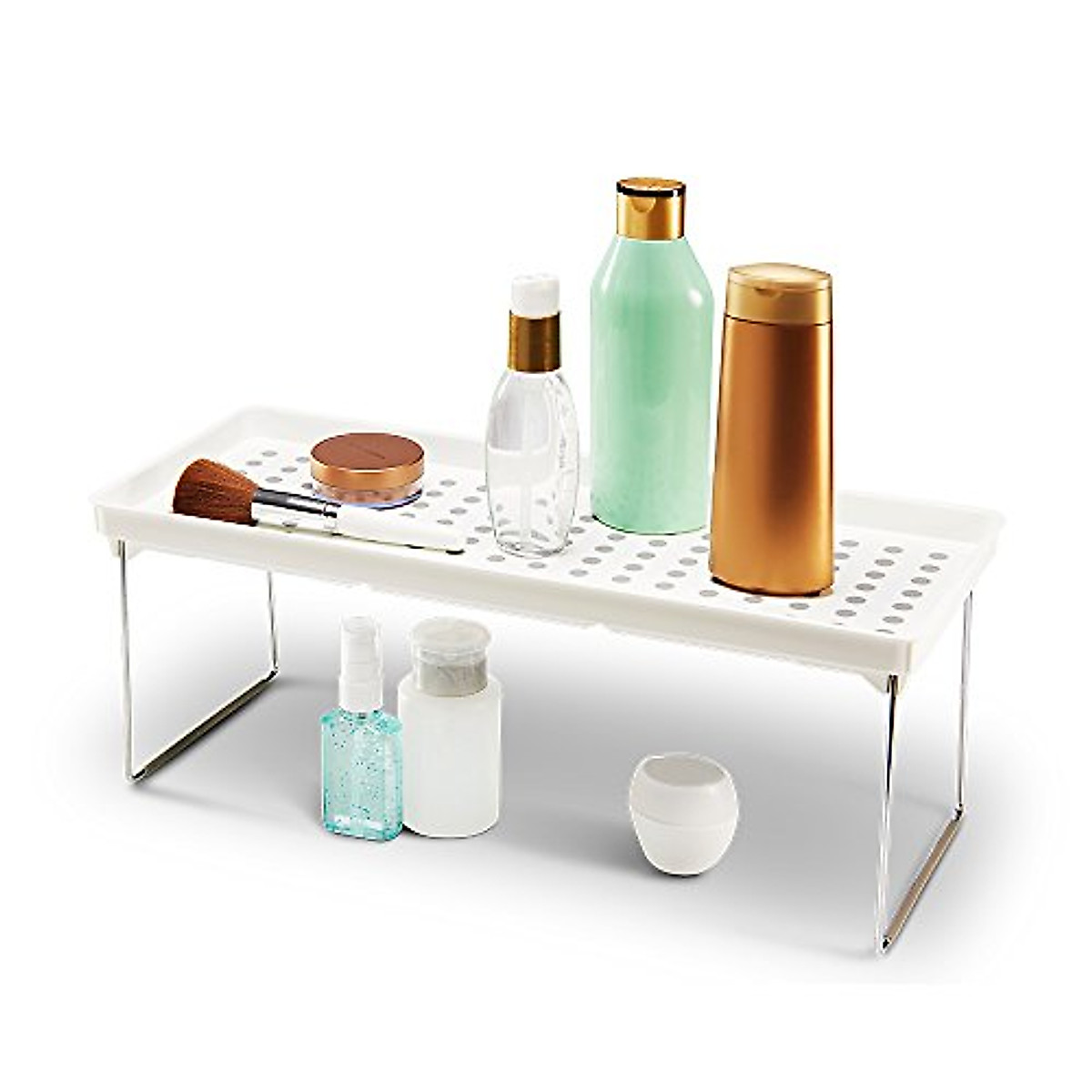 madesmart Large Stacking Shelf - Clear | CABINET COLLECTION | Organizer for Cabinet or Counter | Collapsible Legs for Storage | Non-slip Rubber Feet | BPA Free