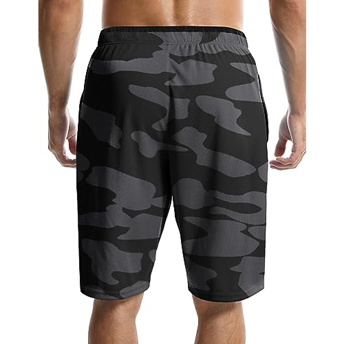 Aolesy Men's Basketball Zipper Pockets 10 inch Athletic Lightweight Mesh Gym Workout Running Shorts, Camoblack, Large