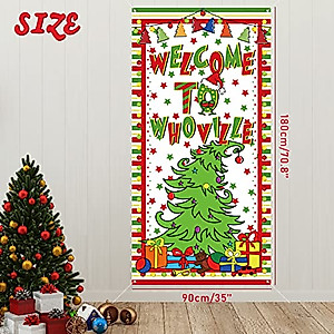 Whoville Christmas Door Cover for Christmas Party Decorations, Wellcome To Whoville Christmas Sign Backdrop Xmas Door Hanging Banner for Christmas Eve Holiday Party Supplies
