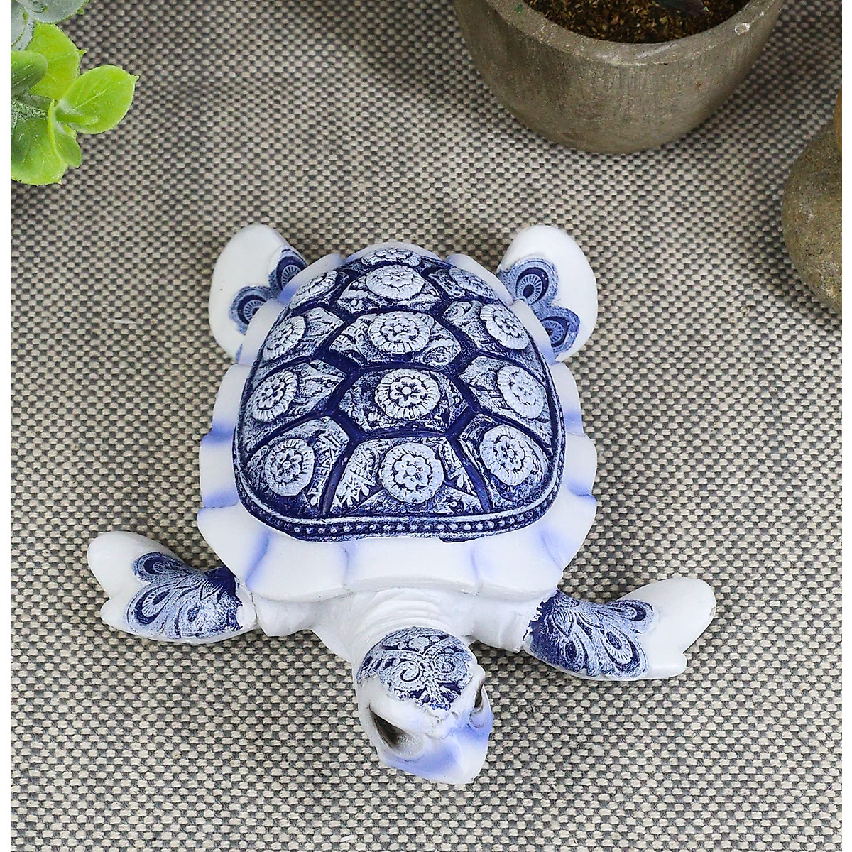 Ebros Terracotta Blue and White Feng Shui Celestial Sea Turtle Statue 4.5" Wide Talisman of Stability and Fortune Lucky Tortoise Figurine Decorative Zen Turtles Tortoises
