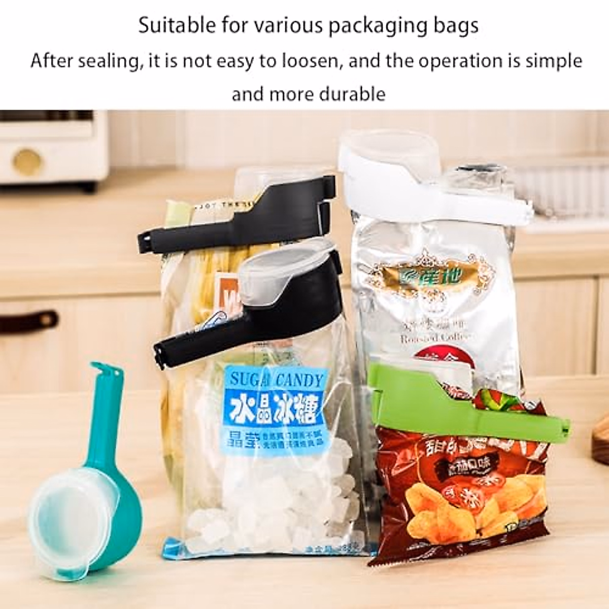 swmkwp Seal and Pour Bag Clip, Bag Clips with Pour Spout, Food Bag Clips with Pour Spouts, Reusable for Snack, Oats, Small Food, Liquid, Flour Food(B)