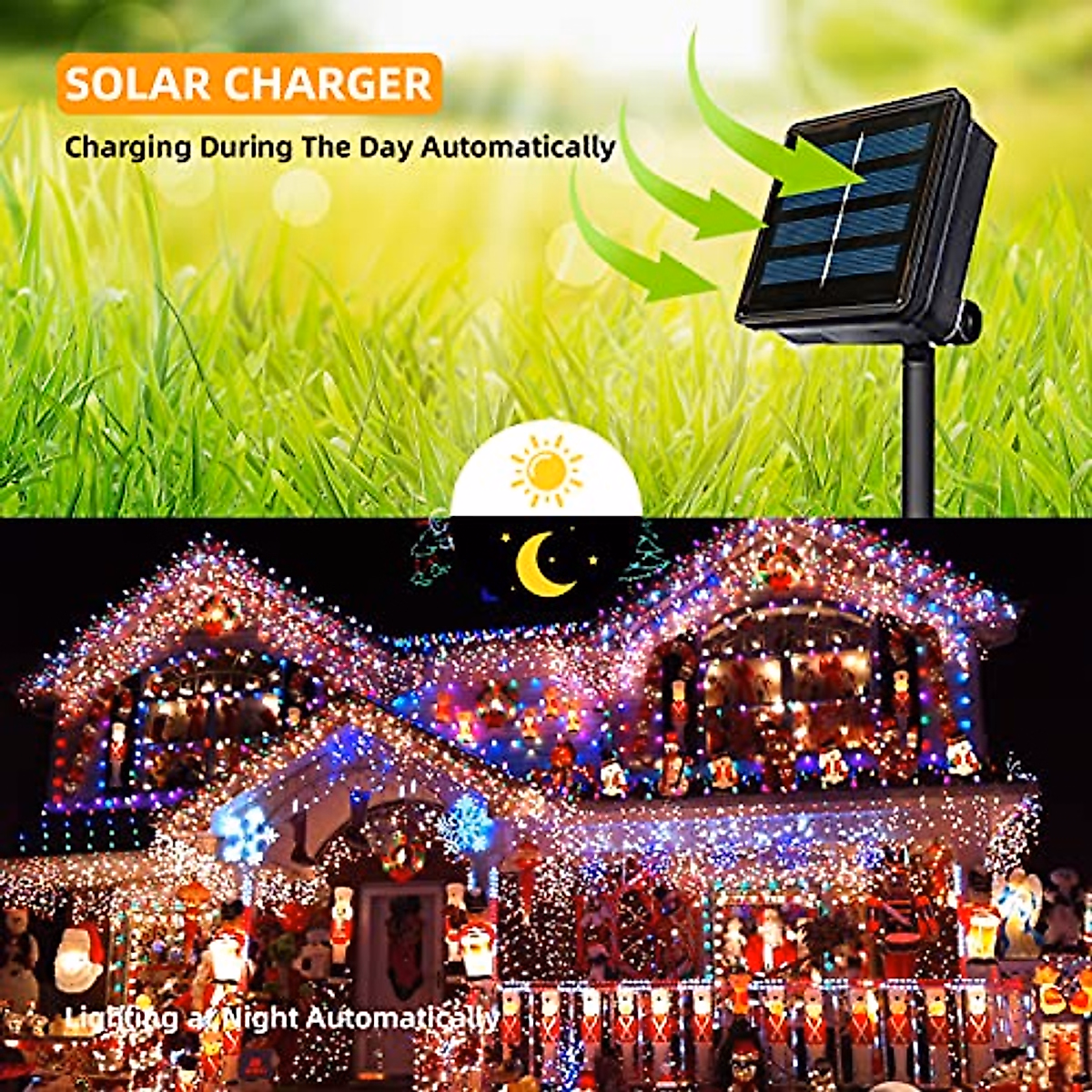 Solar Christmas Lights Outdoor ,2 Pack 72ft 200LED Solar String Lights Outdoor Waterproof , 8 Lighting Mode Solar Fairy Lights for Halloween,Garden,Party,Christmas Tree,Camp.( Multi-Color)