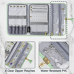 MATEIN Travel Jewelry Organizer Case, Foldable Water-Resistant Soft Leather Jewelry Roll, Women Jewelry Bag for Earrings, Rings, Necklaces, Bracelets, Green