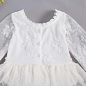 Kayotuas Newborn Infant Baby Girls Butterfly Sleeve Romper Clothes Ruffle Lace Bodysuit Tutu Dress Jumpsuit Princess Outfit (White Long-Sleeve #2, 0-6 Months)