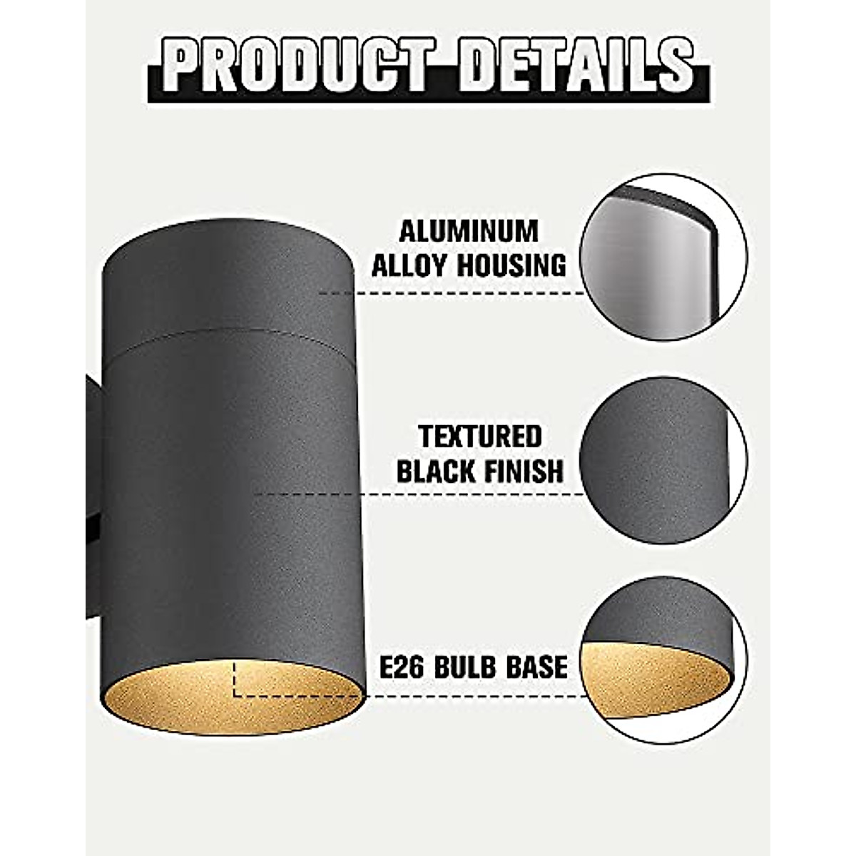 Ken & Ricky Outdoor Wall Light, Exterior Wall Sconce, Outside Wall Light Fixtures with Matte Black for Porch Garage Patio Doorway Entryway House -1 Pack