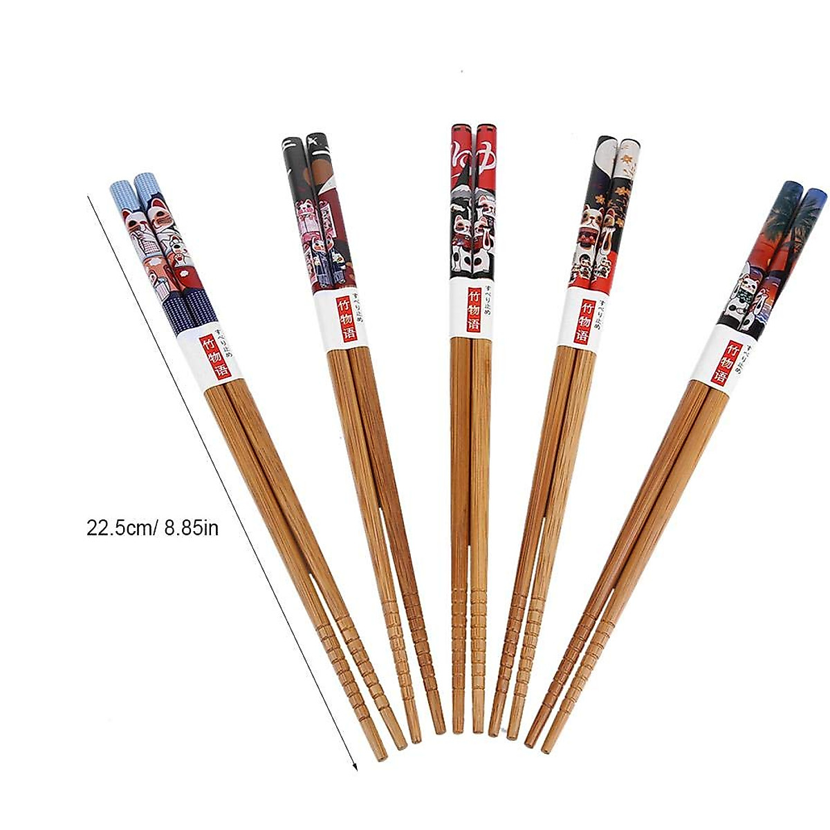 Reusable Chinese Wooden Chopsticks Cat Fish Pattern Washable Durable Household Hotel Wedding Gift 5Pair with Gift Box (Cat)