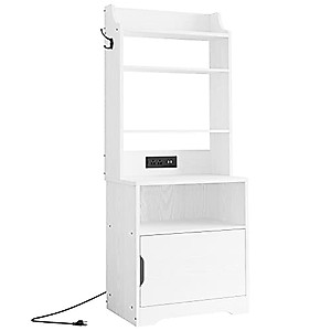 LIKIMIO Night Stand 55" Tall, End Side Table with with Charging Station and Storage Cabinet, Small Bookshelf, for Living Room Office Bedroom, Industrial White