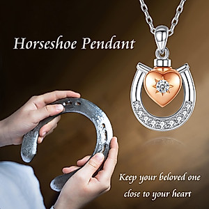 Hioed Horseshoe Urn Pendant Necklace for Ashes 925 Sterling Silver Lucky Charm Memorial Keepsake Cremation Rose-Gold Jewelry Necklace Ash for Women