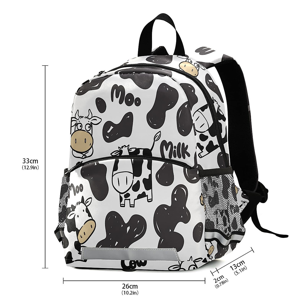 QUGRL Black White Cow Kids Toddler Backpack with Leash Harness Cute Milk Kindergarten Child Schoolbag Preschool Nursery Baby Travel Bag for Boys Girls 3-8 Years