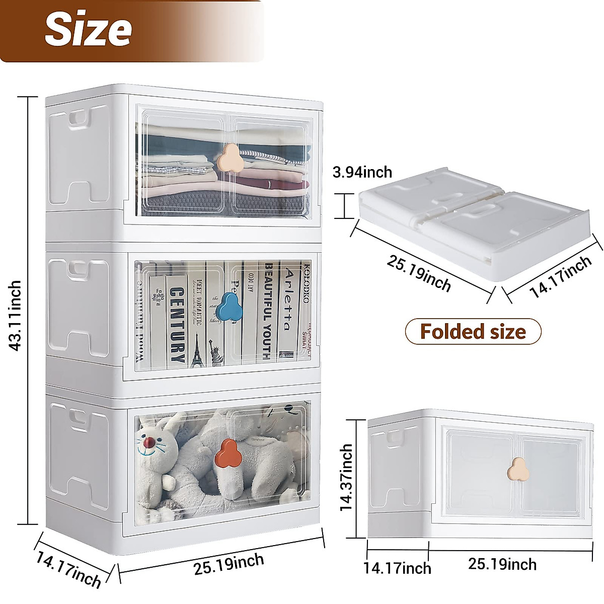 SYOSOF 60 Gal Storage Bins with Lids, 3 Pack Foldable Stackable Storage Bins with Lids, Closet Organizers and Storage, Foldable Plastic Containers for Home, Office, Dorm Room