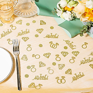 AIEX 300pcs Gold Wedding Table Confetti, Glitter Paper Confetti Just Married Diamond Ring Dots Confetti Table Decorations for Bridal Shower Wedding Bachelor Party