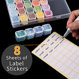 Quefe 224 Slots Diamond Painting Storage Containers Bulk, 8pcs 28 Grids Clear Diamond Painting Accessories and Tools Boxes Bead Organizers Diamond Art Embroidery Storage with Label Stickers