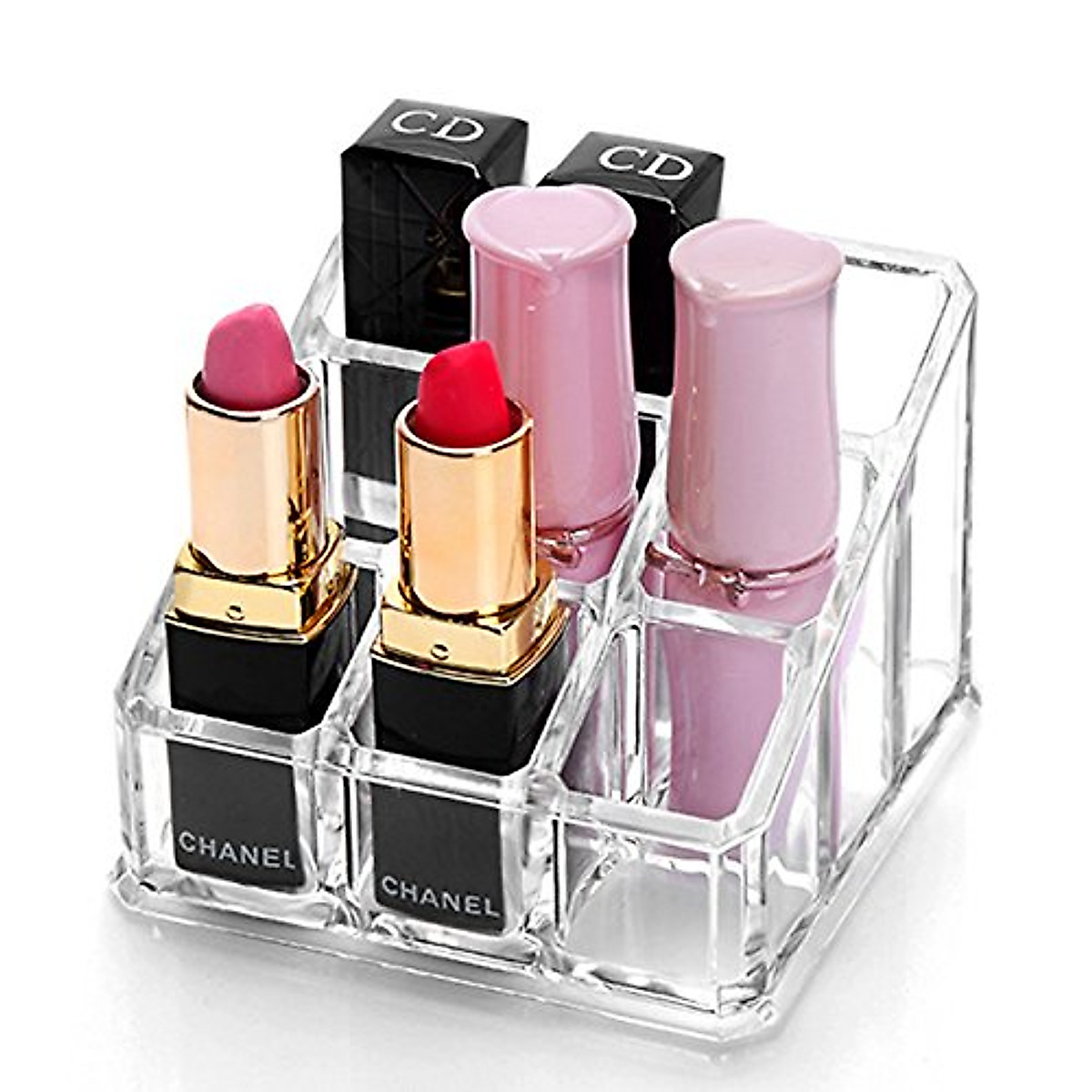 Sooyee Lipstick Organizer,Lipstick Holder,9 Spaces Acrylic Lipstick Case,Cosmetic Display Cases for Lipstick, Brushes, Bottles, and more,Clear