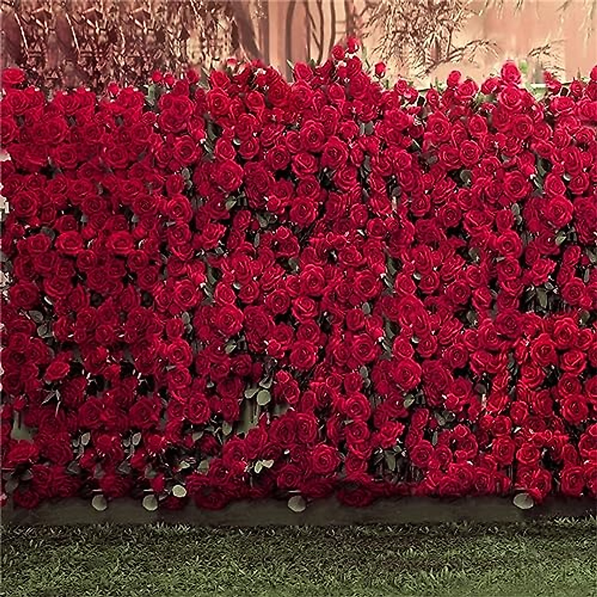 AOFOTO 8x8ft Portrait Backdrops Photography Wedding Background Manor Romance Red Rose Flowers Wall Blurry Grassland Lovers Anniversary Decor Kid Girl Ladies Portrait Photo Shoot Studio Props Vinyl