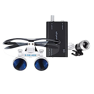 Bestlife 3.5x420mm DentaL Medical Binocular Loupes with Head light Lamp (Black),