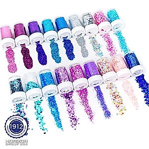 Horizon Group USA Glitter Shakers, 18-Pack, Assorted Glitter & Confetti, Fine Glitter, Chunky Glitter, Great for Resin Projects, Group Arts & Crafts, DIY Projects, Back to School Supplies & Art Class