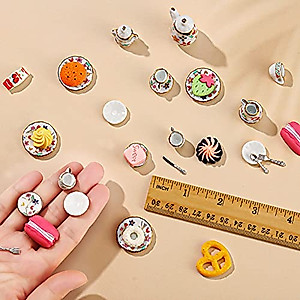 41 Pieces 1:12 Scale Miniatures Dollhouse Kitchen Accessories 15 Porcelain Tea Cup 16 Mini Doll Plate Knife Fork Spoon 10 Miniature Decor Dessert Pastry Cake Table Decor for Cook Party (Chic Style)