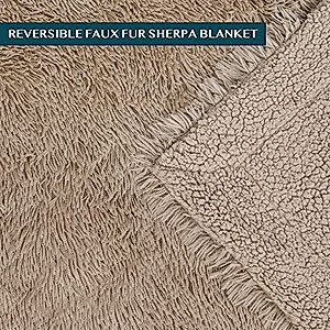 PAVILIA Soft Fluffy Faux Fur Throw Blanket, Taupe Tan Camel, Shaggy Furry Warm Sherpa Blanket Fleece Throw for Bed, Sofa, Couch, Decorative Fuzzy Plush Comfy Thick Throw Blanket, 50x60 Inches