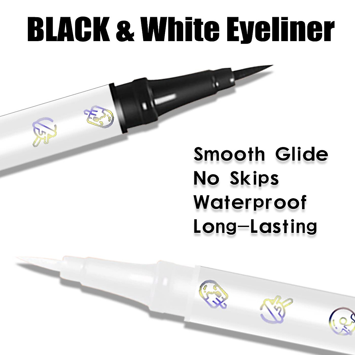 DekRion White Eyeliner & Black Eyeliner Set, Waterproof Liquid Eyeliner Quick Drying Long-lasting Eye Liners for Women Makeup Tool Easy To Use Eyeliner Liquid Set