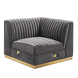 Modway Sanguine Channel Tufted Performance Velvet Modular Sectional, 4-Piece Right-Facing Sofa, Grey