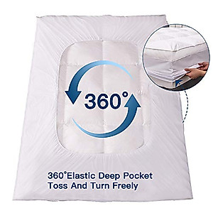 ELEMUSE King Size Extra Thick Fusion Goose Down Feather Filled Mattress Topper, Plush Fluffy Doule Layer Pillowtop Mattress Pad Cover, Soft Featherbed with 8-21 Inch Deep Pocket