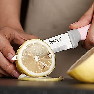 hecef Kitchen Knife Block Set, 14 Pieces Knife Set with Wooden Block & Sharpener Steel & All-purpose Scissors, High Carbon Stainless Steel Cutlery Set, Mothers Day Gift Housewarming Birthday (Pink)