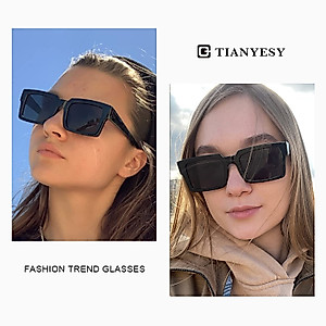 TIANYESY Sunglasses For Women Minimalist Classic Design Fashion UV400 Square Sun Glasses TY2984 (Glossy Black)