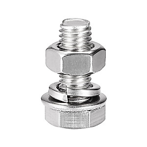 uxcell M8 x 20mm Hex Head Screws Bolts, Nuts, Flat & Lock Washers Kits, 304 Stainless Steel Fully Thread Hexagon Bolts 10 Sets