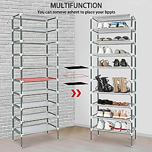 elifine Shoe Rack 10 Tiers Easy Assembled Stand Sturdy Shelf Storage Organizer Free Standing Shoe Racks (Silver)