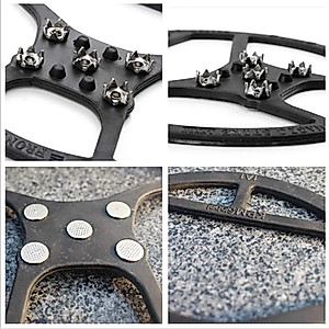 Homebeast 1 Pair 5-Teeth Tooth Anti-Skid Spikes Cleats Flexible Ice Snow Crampons Gripper Anti Slip Snow Shoes Boot for Hiking Climbing Winter Outdoor