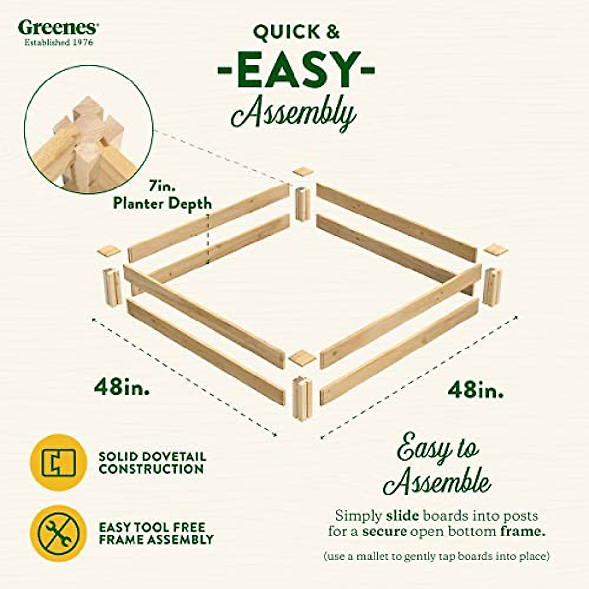 Greenes Fence Raised Garden Bed, 48" L x 48" W x 7" H, Cedar