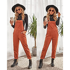 Women's Casual Adjustable Denim Bib Overalls Jeans Pants Fashion Loose Overall Jumpsuits Brown Size X-Large
