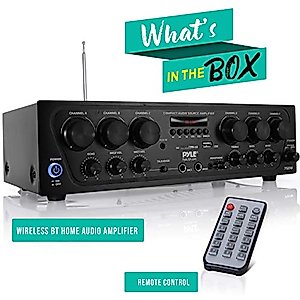 Pyle Bluetooth Home Audio Amplifier System-Upgraded 6 Channel 750 Watt Wireless Home Audio Sound Power Stereo Receiver w/USB, Micro SD, Headphone,2 Microphone Input w/Echo, Talkover for PA - PTA62BT.5