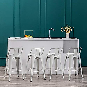 Yongqiang 30 inch Metal Bar Stools Set of 4 Indoor Outdoor Bar Height Stools with Back Kitchen Dining Bar Chairs White
